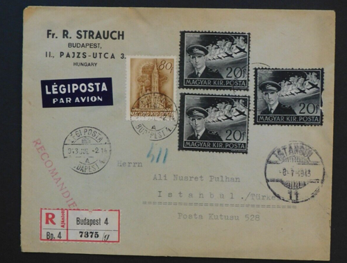1943 Budapest Hungary Registered Censored Cover To Istanbul Turkey R ...