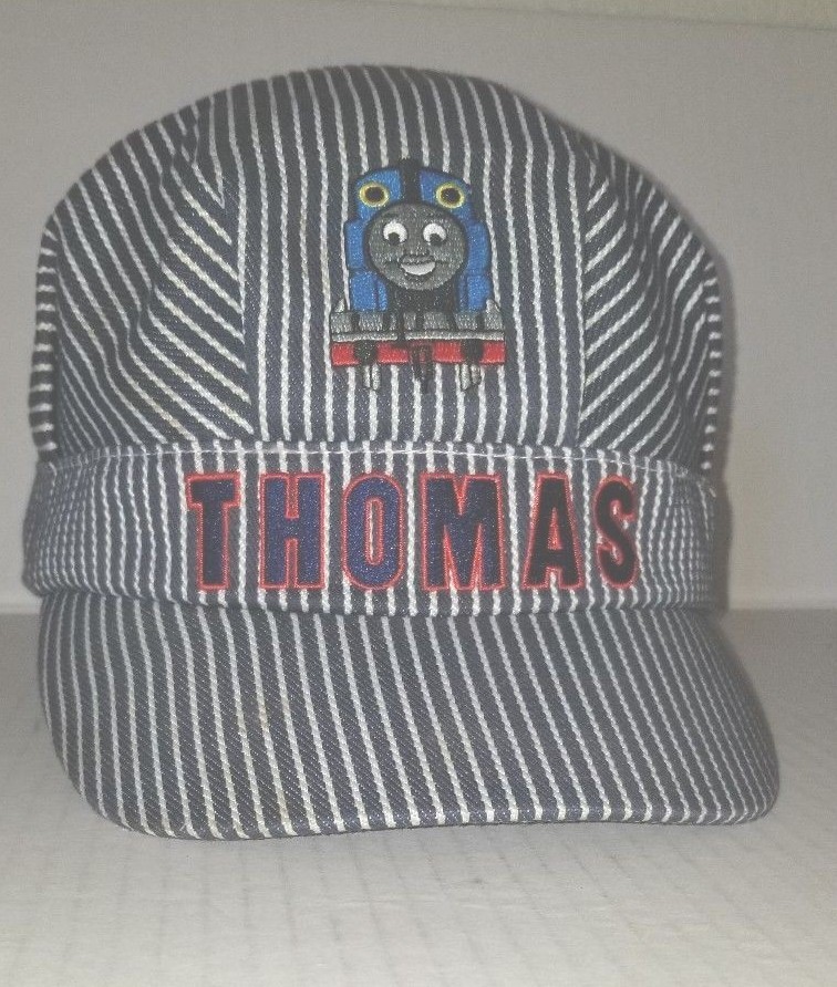 Nice THOMAS THE TRAIN Embroidered Conductor Cap Hat Blue White Stripe ...