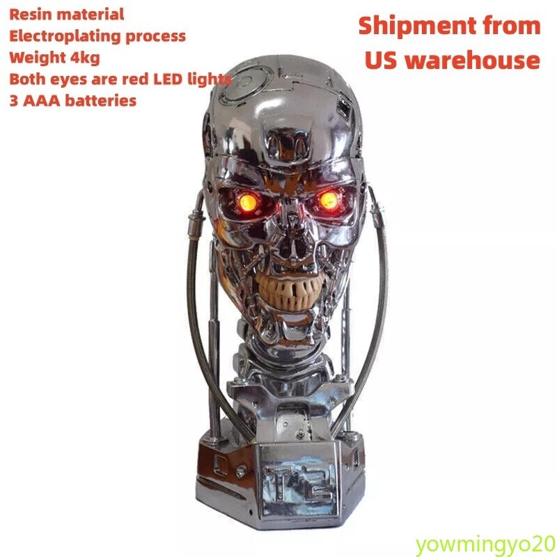Terminator Arnold T2 T800 1:1 Endoskeleton Skull Bust Statue Resin LED ...