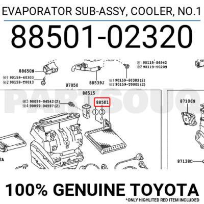 8850102320 Genuine Toyota EVAPORATOR SUB-ASSY, COOLER, NO.1 88501-02320 ...