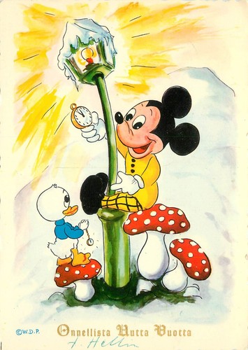 W.D.P. New Year Postcard Mickey Mouse & Donald Duck on Amanita ...