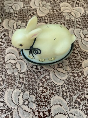 Vintage Fenton Art Glass Rabbit Bunny on Nest Hand Painted Easter ...