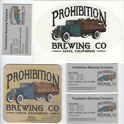Prohibition Brewing Company Coaster Decal Card Lot Vista CA Breweriana ...