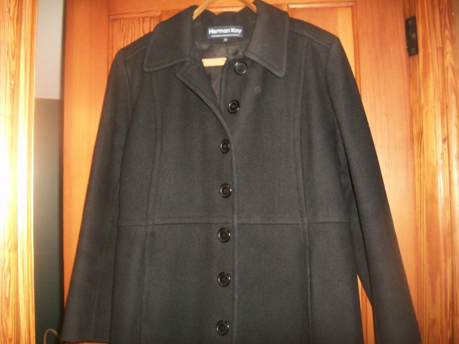 VINTAGE HERMAN KAY BLACK LONG WOOL COAT LINED ~SIZE 1… - Gem