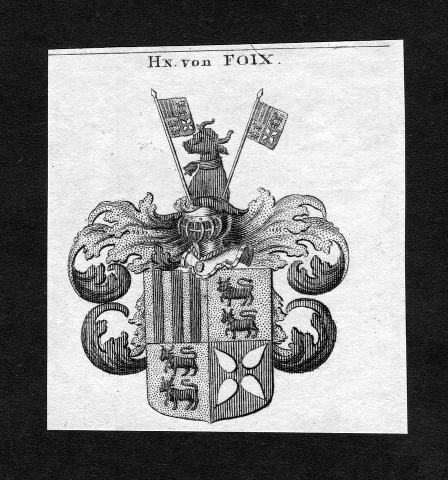 1820 - Foix Emblem Nobility Coat of Arms Heraldry Copperplate Engraving ...