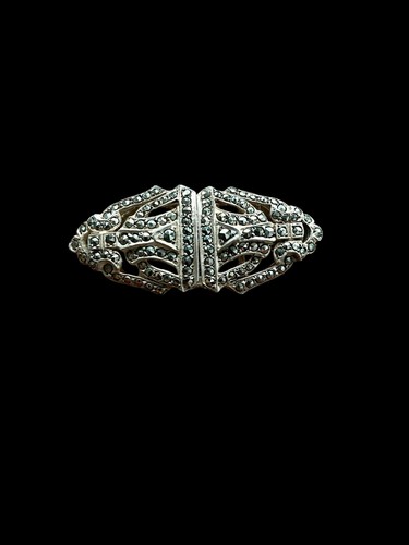 Stunning 935 Sterling Silver & Marcasite Brooch & Dress Clips Vintage ...