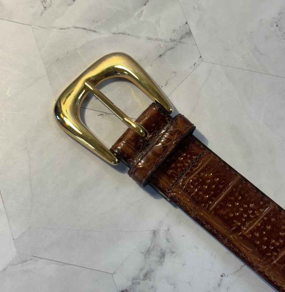 Full Grain Cowhide Leather Mens Belt 36.5" Brass Buckle Alligator ...