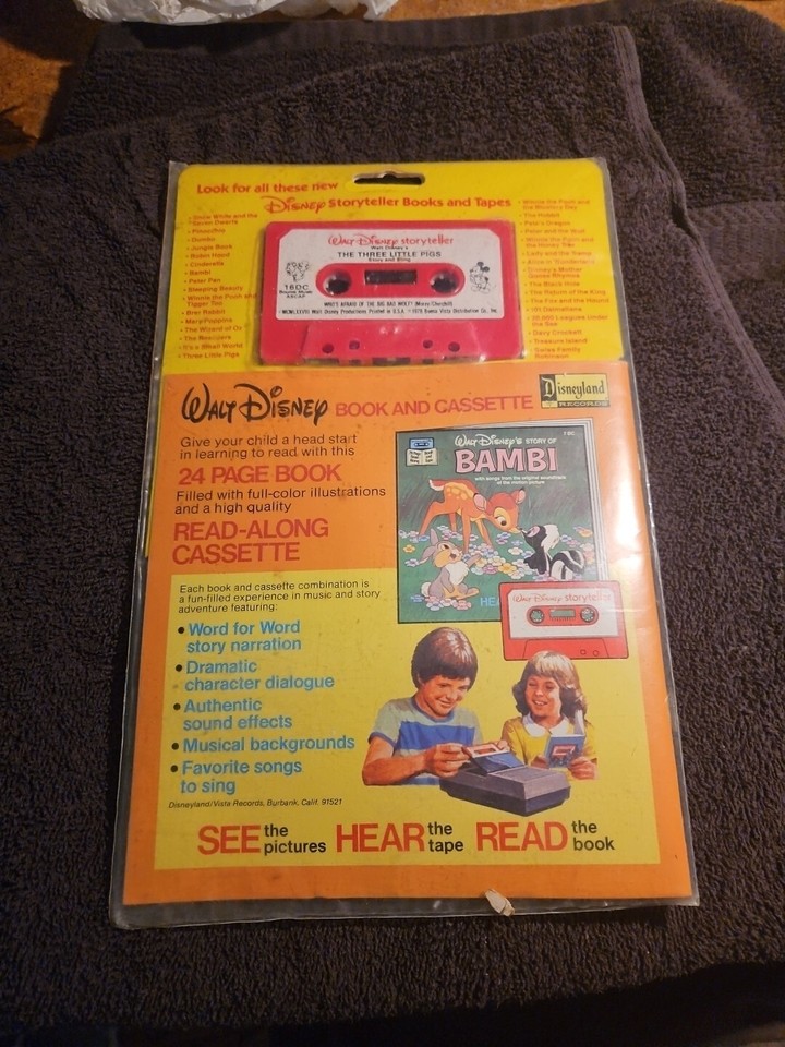 Walt Disney storyteller - Three Little Pigs Cassette w Book - See Hear ...