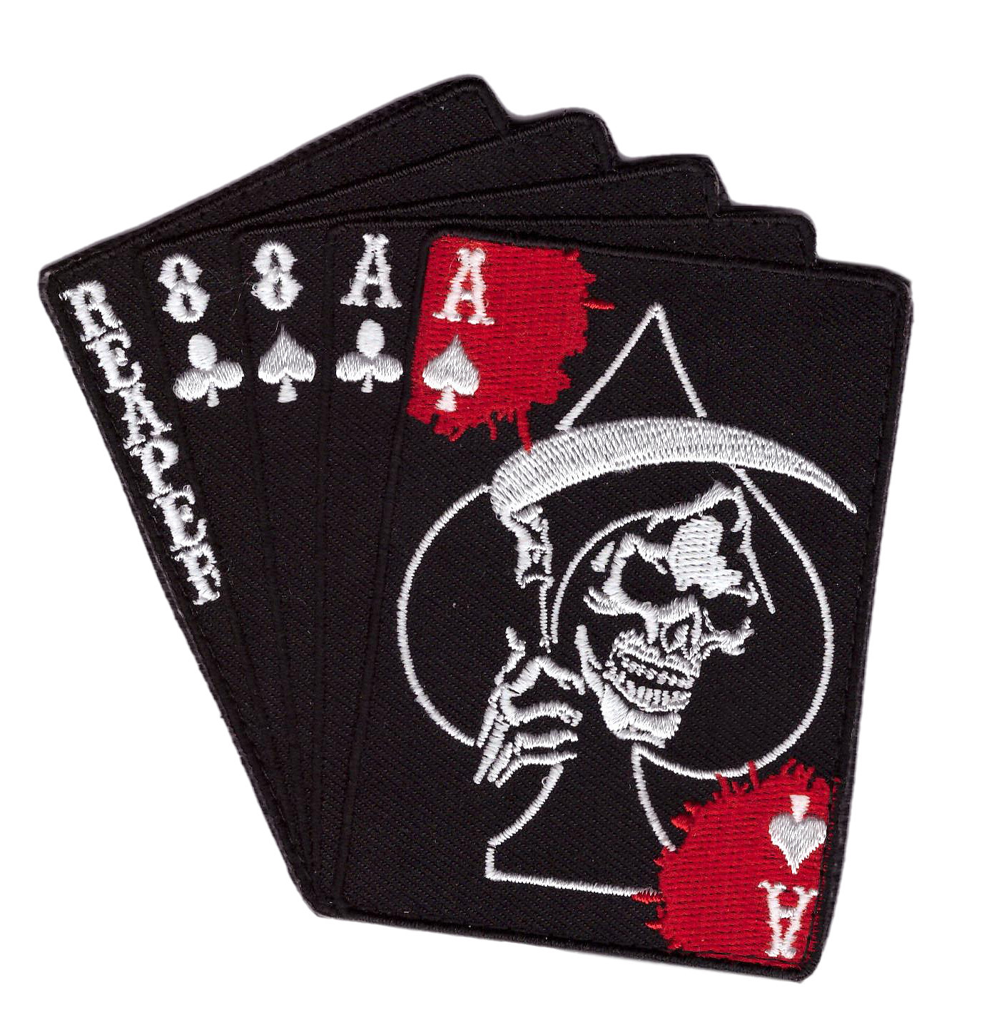 REAPER DEAD MAN'S HAND ACES RAPER SKULL SPADE IRON ON PATCH BY ...