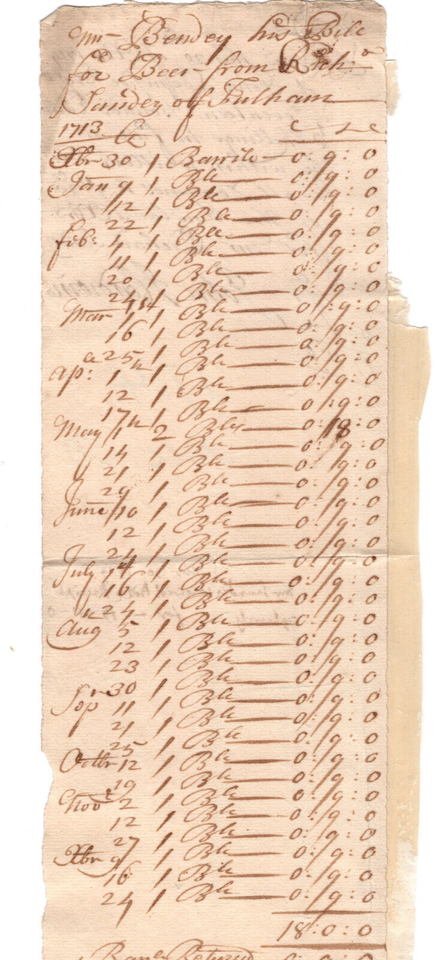 English Pub Beer Tab from 1714 / Signed Document / Fulham | eBay