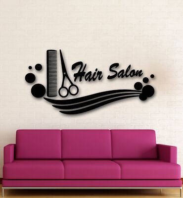Vinyl Decal Hair Salon Comb Scissors Barbershop Haircut Wall Stickers ...