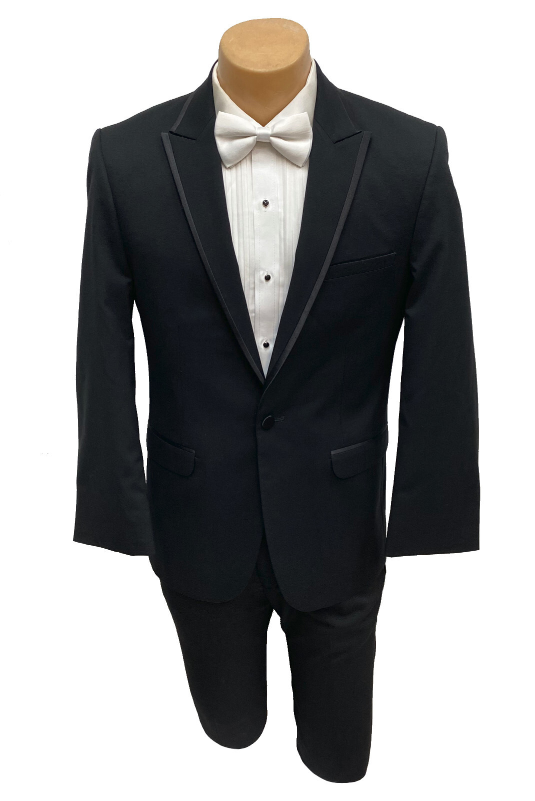 Men's Jean Yves Black Tuxedo One Button with Satin Trimmed Peak Lapels ...