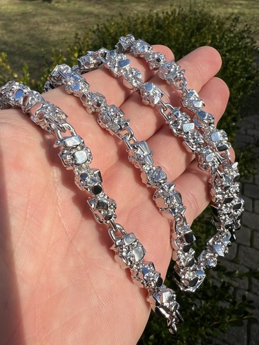 Mens HEAVY Real Solid 925 Sterling Silver Nugget Link Chain Necklace ...