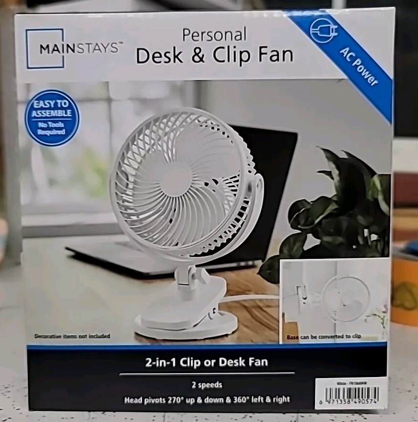 Mainstays Personal Desk & Clip Fan 6 Inch 2 Speed White AC Plug White ...