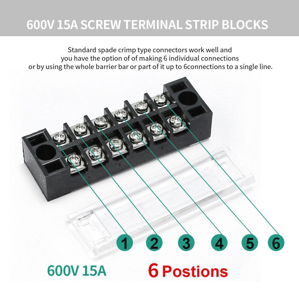 5Sets 6 Positions Terminal Block Barrier Strip Dual Row Screw 15A with ...