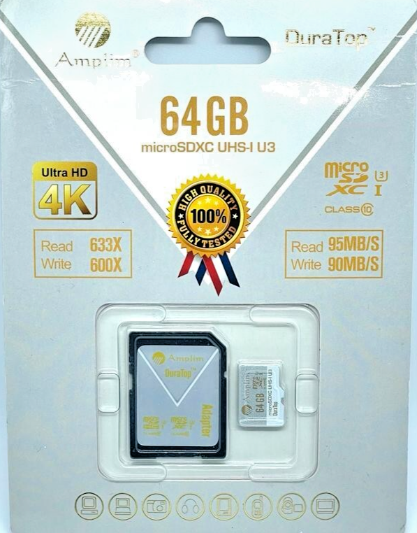 Micro SD Card 64 GB HC ultra HD 4k sdhcuhd1 u3 class 10 Duradata with ...