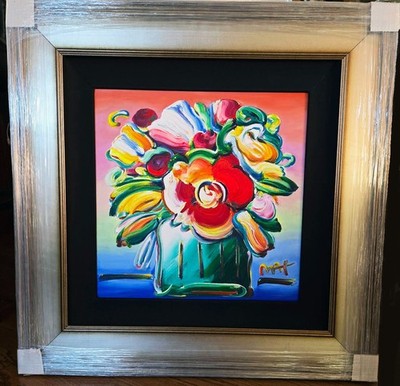 PETER MAX ORIGINAL ACRYLIC ON CANVAS "ABSTRACT FLOWERS" 18" x 18 ...