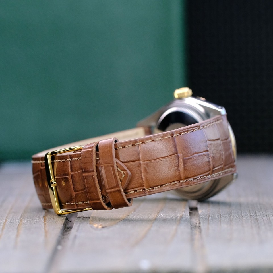 Rolex Datejust Two-Tone 18KY SS Green Diamond Dial Leather Band Watch ...