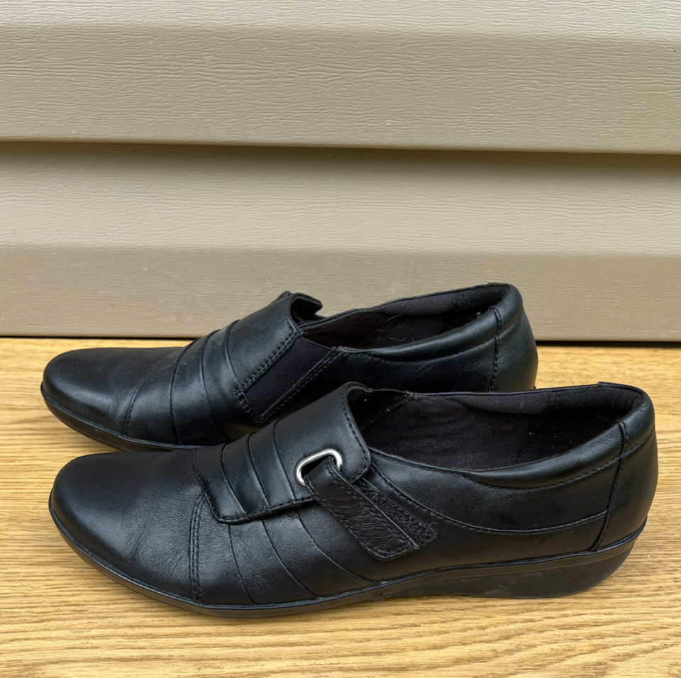 Clarks Collections Womens Black Leather Flats Shoes 9.5N | eBay