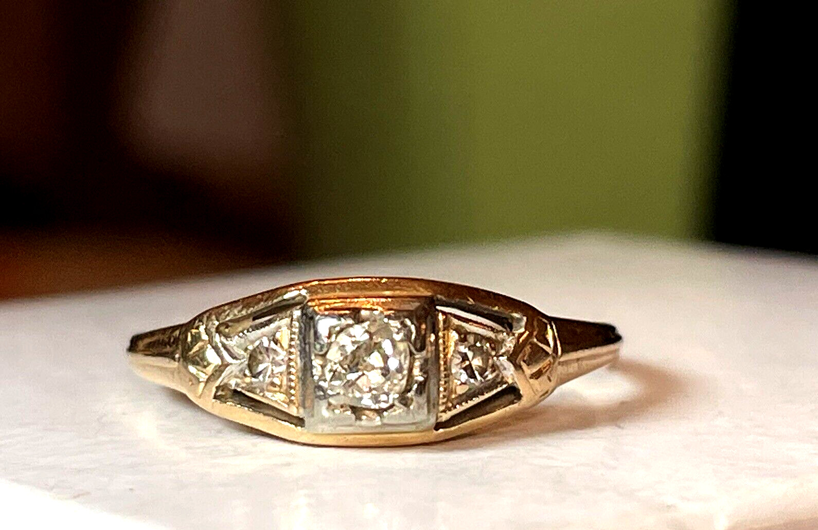 ANTIQUE 14K GOLD ROSE CUT DIAMOND RING SIGNED TRAUB… - Gem