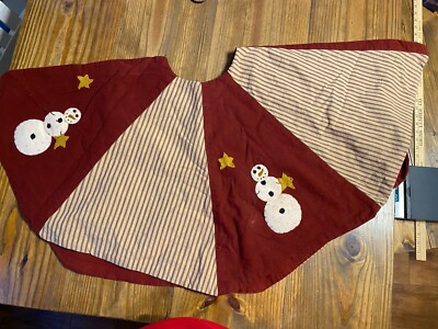 Primitive Christmas Tree Skirt Snowman Stripes Red Star | eBay