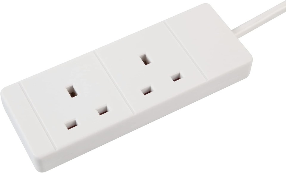 2 Way Mains Extension Lead Gang Double Socket Power 3M Cable White UK ...