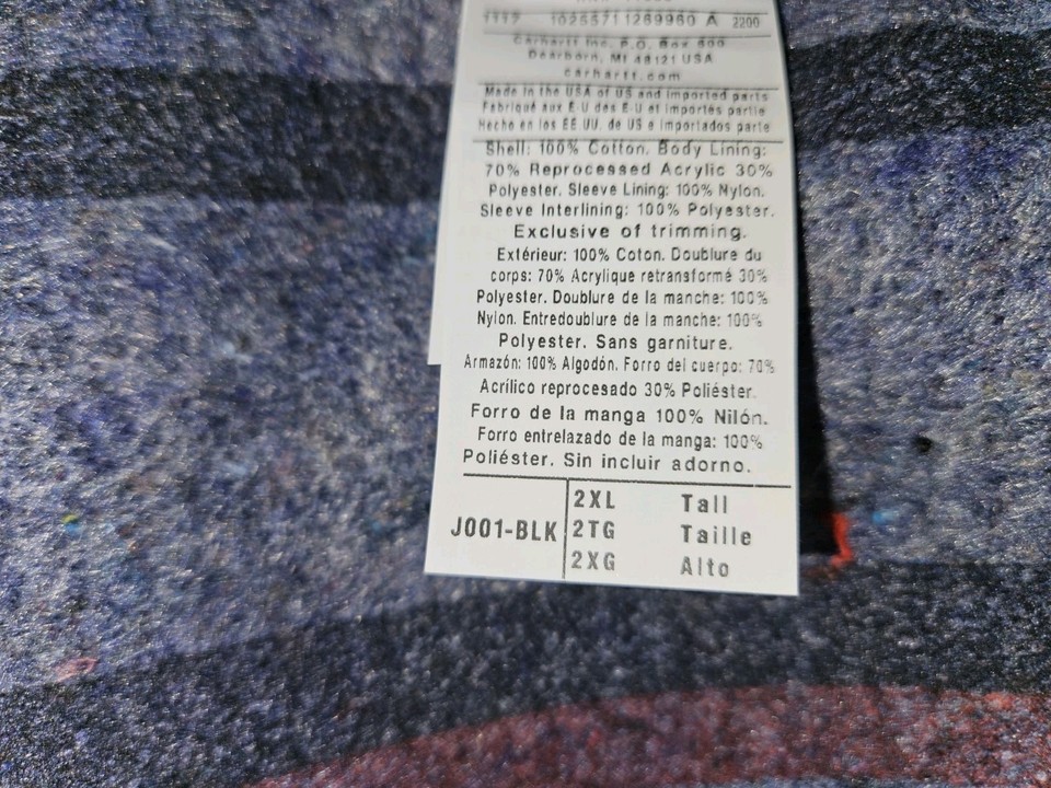 Carhartt Vintage 2XL Tall Detroit Blanket Lined Black Jacket Made In ...