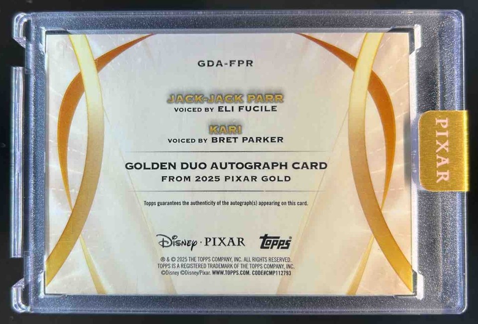 2025 Topps Pixar Gold Eli Fucile Bret Parker Golden Duo Auto Parr Kari ...