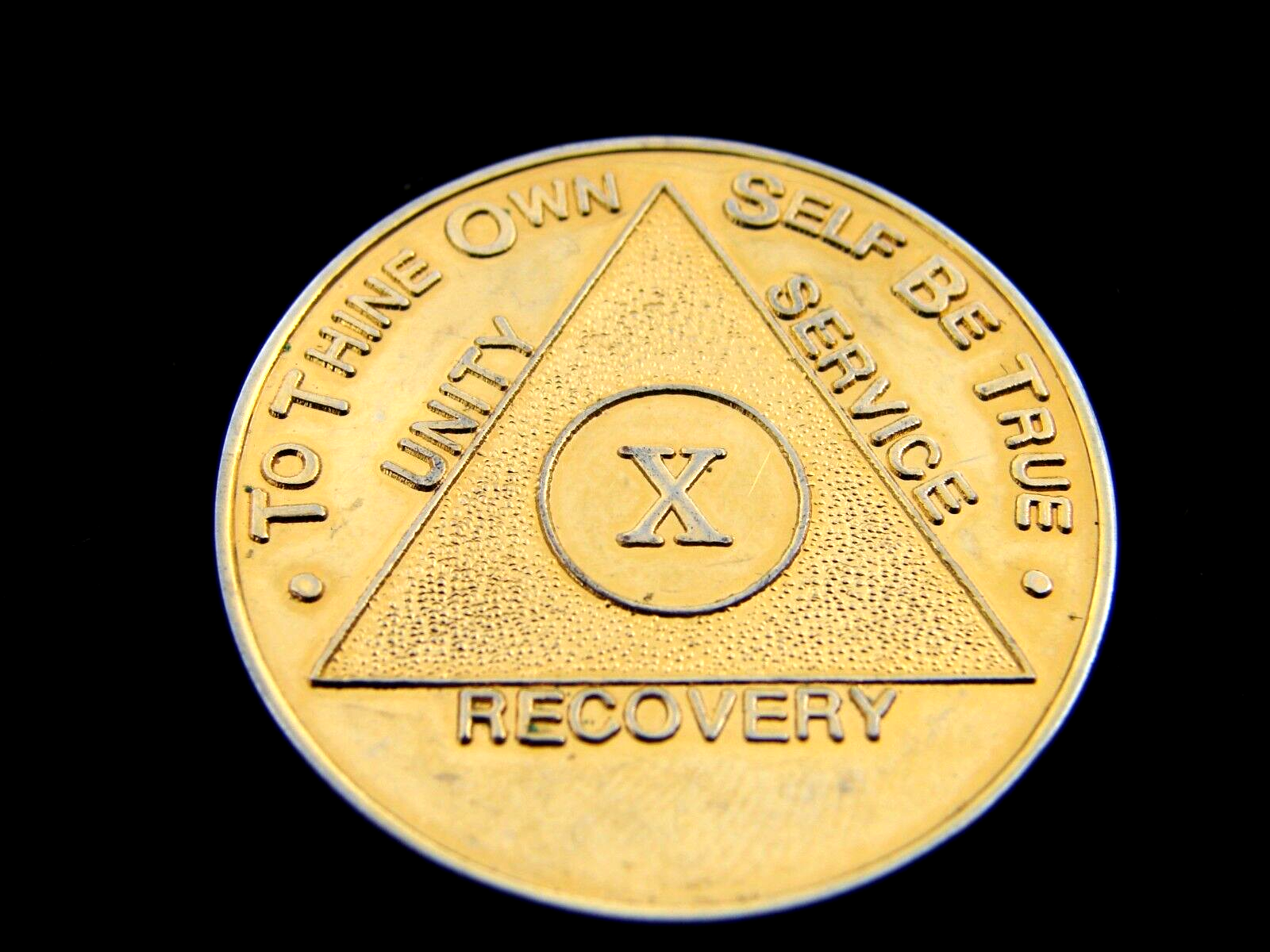 Gold Plated Alcoholics Anonymous AA 10 Year Medallion Coin Chip Token ...