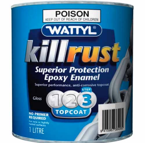 Wattyl Killrust Epoxy Gloss Enamel Topcoat 1L - Matt Black , Blue , Red ...