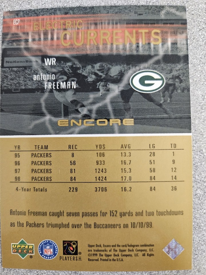 1999 Upper Deck Encore Electric Currents Football Card #EC7 Antonio ...