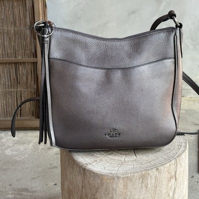 COACH Silver Chaise Crossbody Bag, Purse Metallic Polished Pebbled ...