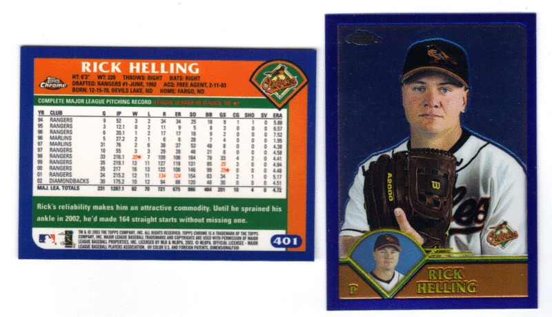 RICK HELLING 10 CARD LOT 2003 TOPPS CHROME #401 ORIOLES | eBay