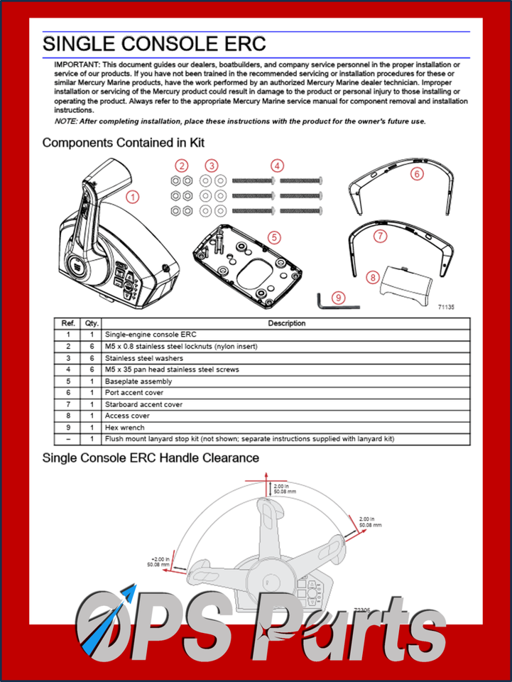 New/ OEM Mercury Next Gen Verado Single Console DTS ERC W/Trim- Part ...