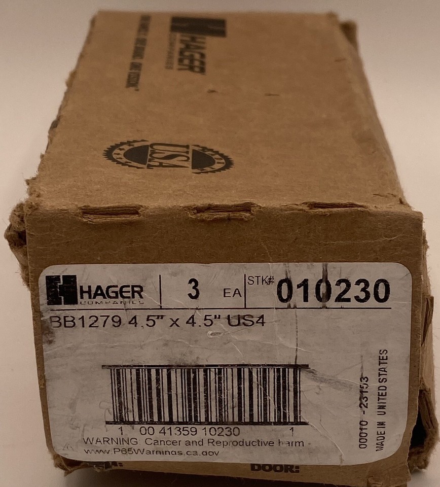 3 Hager BB1279 4.5" x 4.5" Full Mortise Ball Bearing Hinges Satin Brass ...