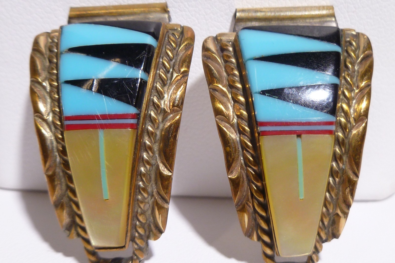 Navajo Wayne Etsitty Inlay Sterling Silver Watch Tips Mother Of Pearl ...