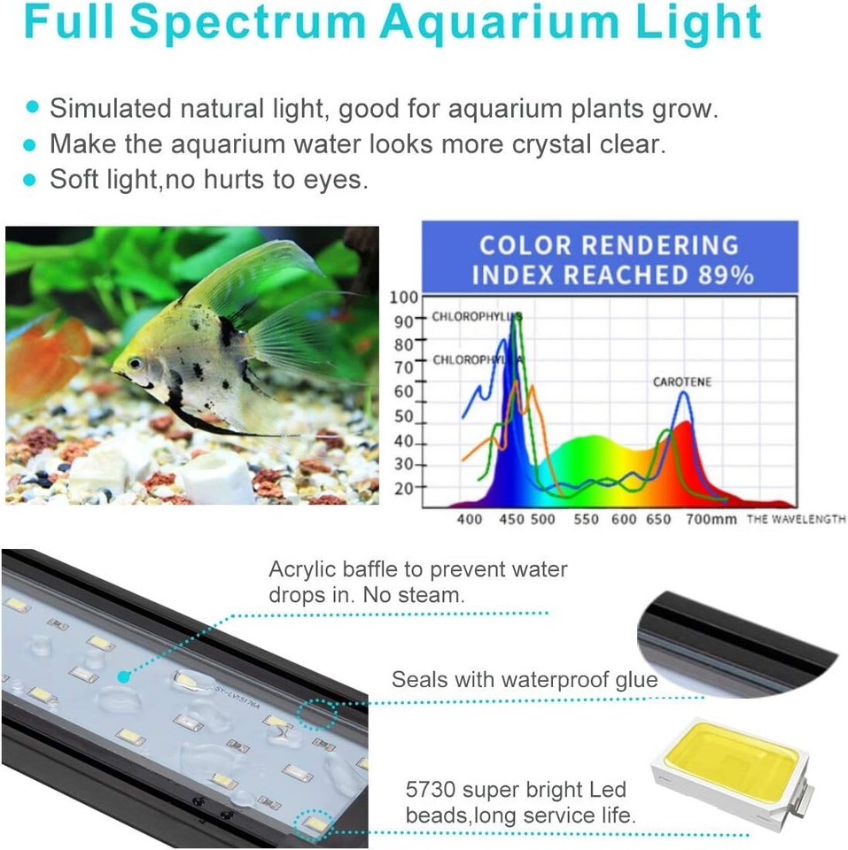 hygger Full Spectrum Aquarium LED Light 12-52" Fish Tank Adjustable ...