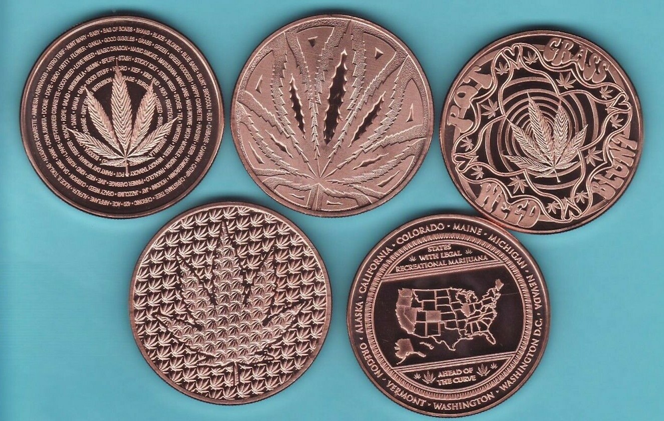 CANNABIS SET 1 oz. Copper Rounds 5 Coins SERIES 1 | eBay