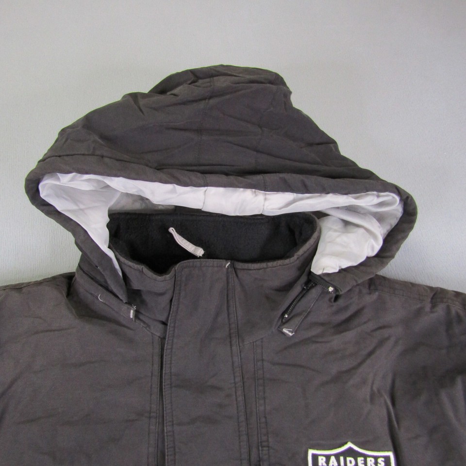 Oakland Raiders Jacket Mens XL Black Removable Hood Quilted Puffer Coat ...