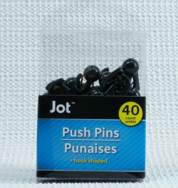 JOT 40 Count Push Pins Hook Shaped Color Black Use at School Office ...