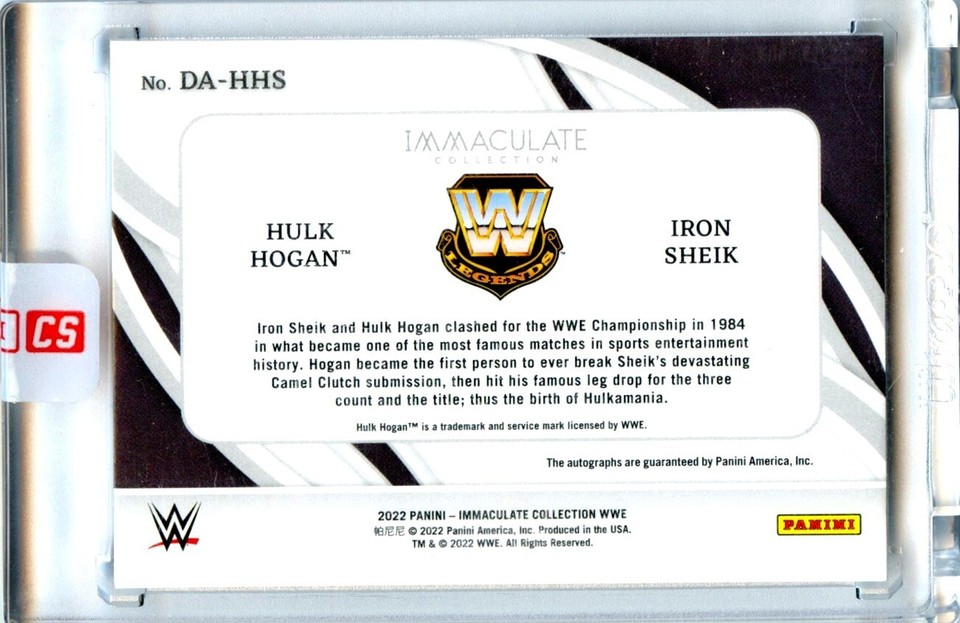 HULK HOGAN IRON SHEIK 2022 IMMACULATE WWE PLATINUM DUAL ON CARD AUTO SP ...