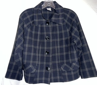 CAbi Connery Plaid Cropped Jacket Small Brown Black Button Front Blazer ...