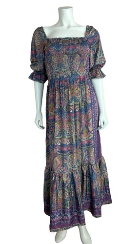 NEW Perry Walker Collective Smocked Midi Dress Size S Paisley Print ...