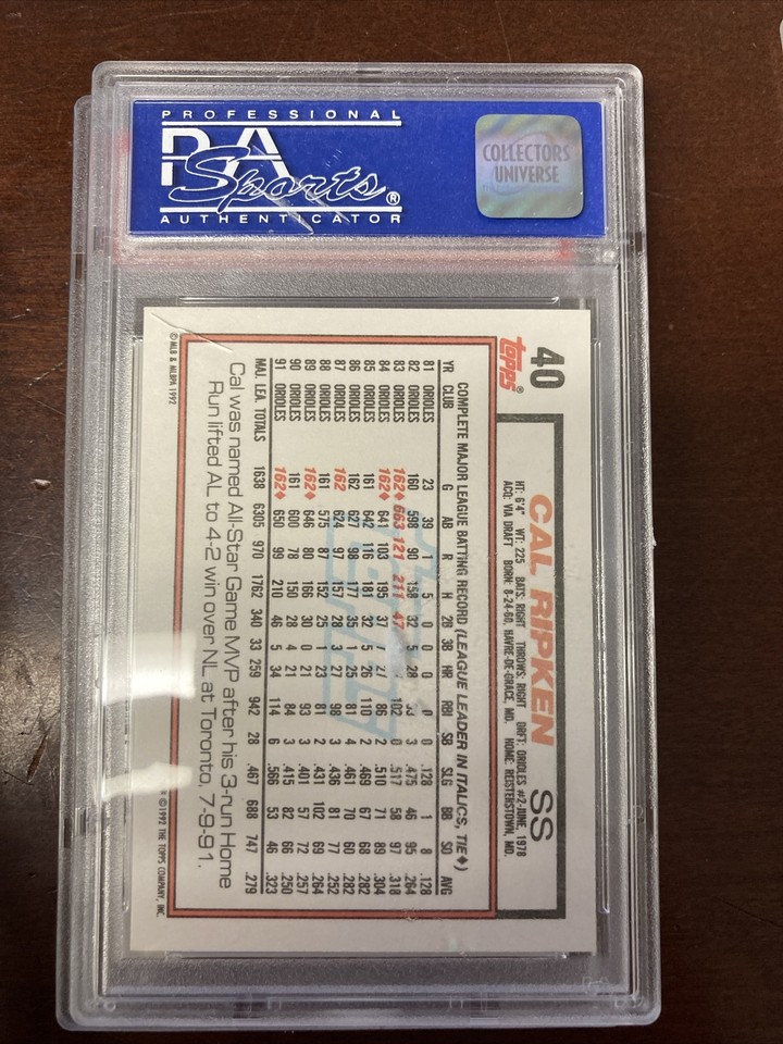 1992 Topps Gold Cal Ripken Jr. #40 PSA 9 MINT Gehrig Nice Centering | eBay