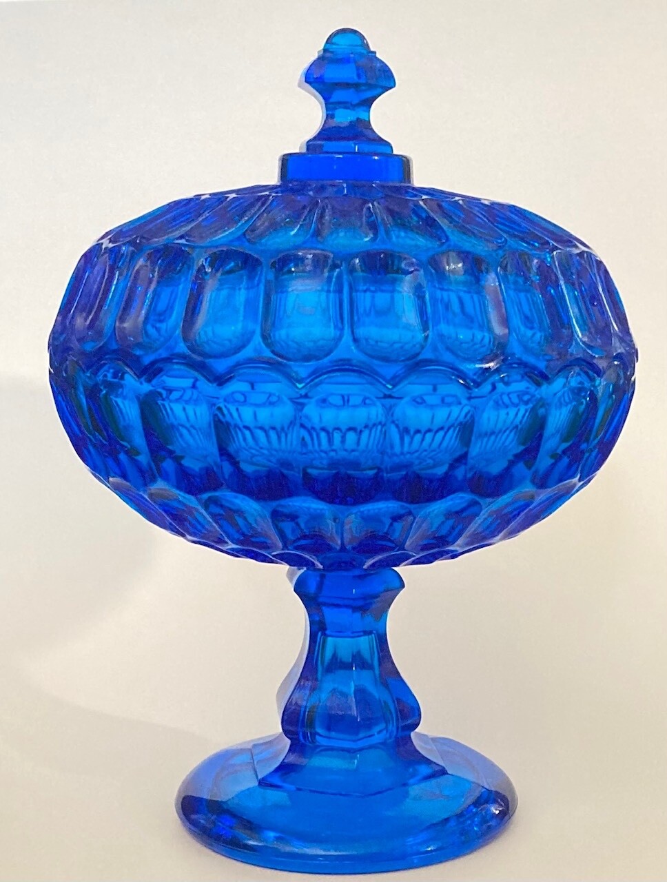 Fenton Colonial Blue Glass Thumbprint (Argus) Compote with Lid Flint ...