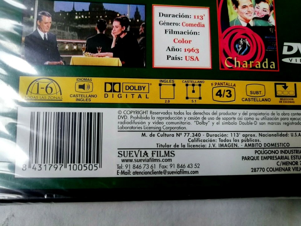 Charade Movie DVD Gary Grant Audrey Hepburn Stanley Donen Suevia Films ...