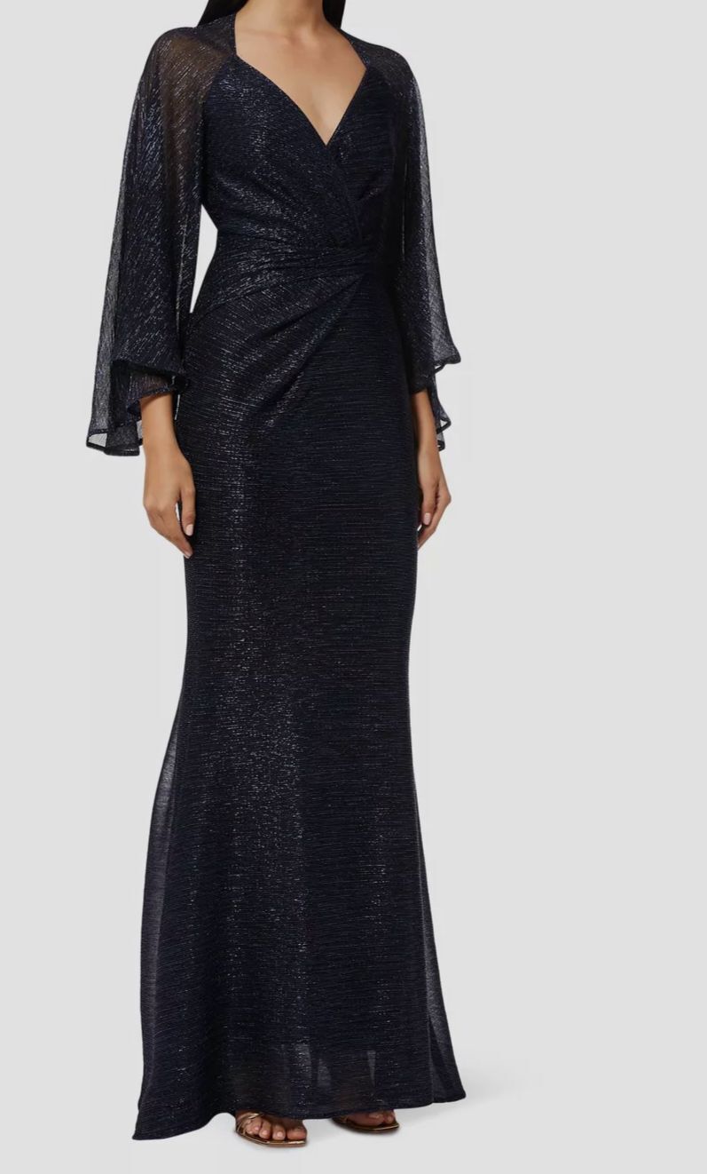 $2095 Talbot Runhof Women Blue Conley Twist-Front Metallic Gown Size 4 ...