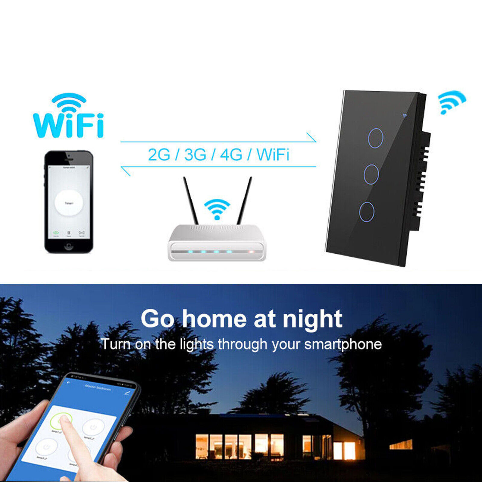 Smart Wall Wifi Light Switch Inteligente Interruptor Glass Screen Touch ...