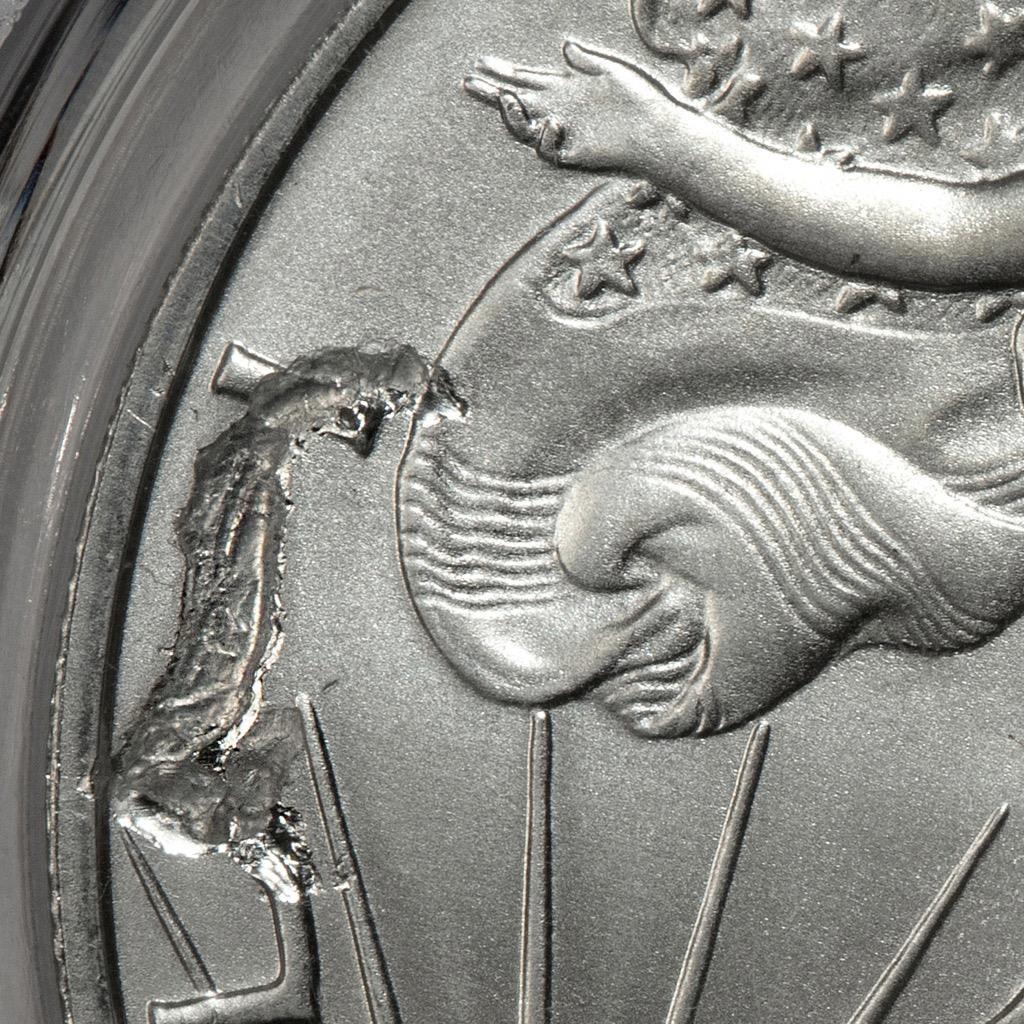 2021 PCGS MS68 Struck Thru Type 2 Silver Eagle Dollar Error Dropped ...