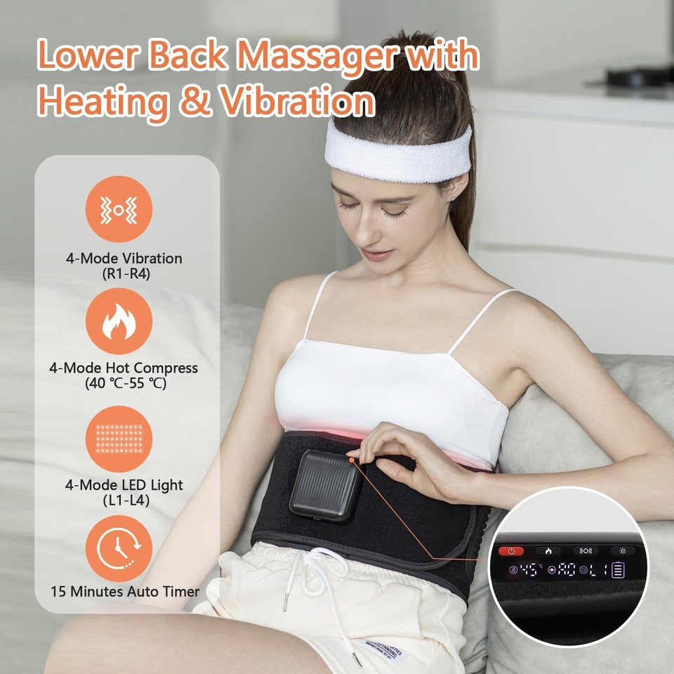 Lower Back Massager Belt with Four Modes Heating & Massage & Red Light ...